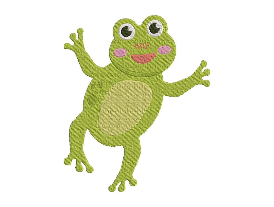 Frog Embroidery Design - Cute Frog Jumping Design Files - Happy Smiley ...
