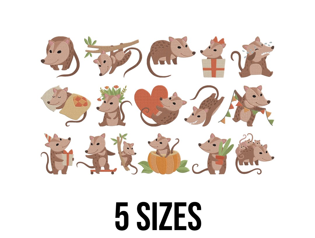 Opossum Set Embroidery Design - Possum Embroidery Design - Cute Baby ...
