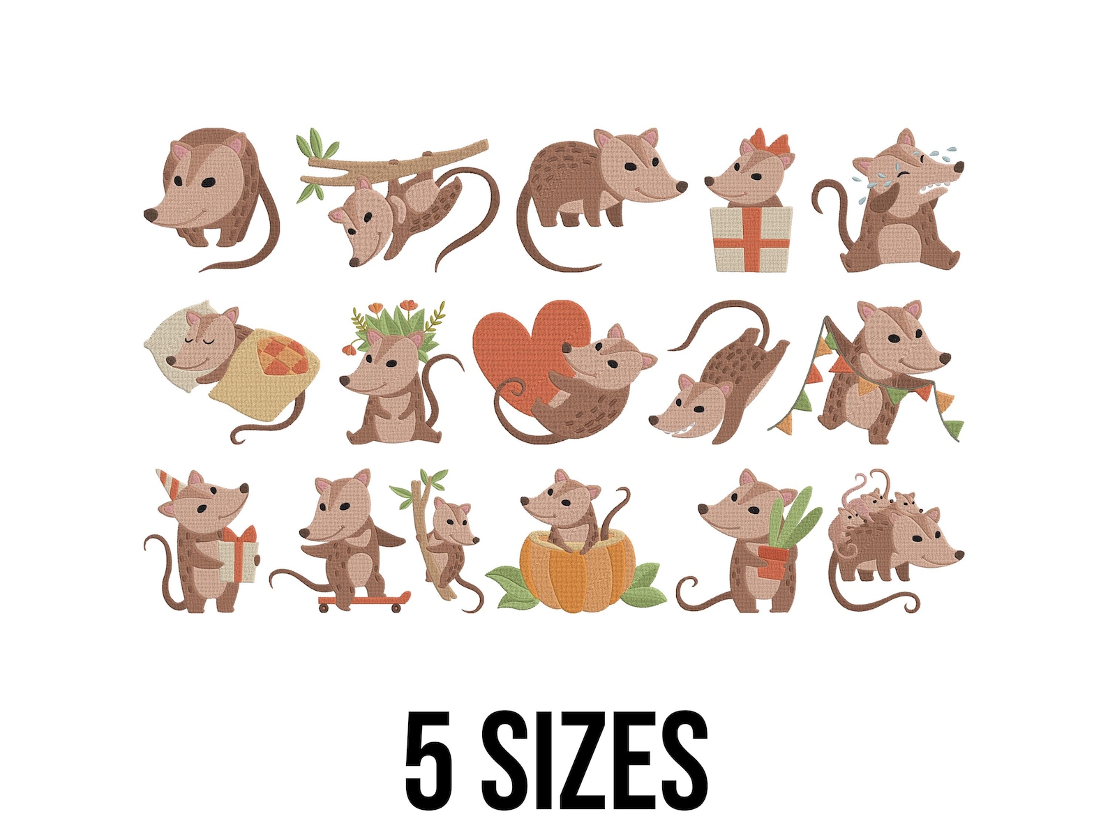 Opossum Set Embroidery Design - Possum Embroidery Design - Cute Baby ...
