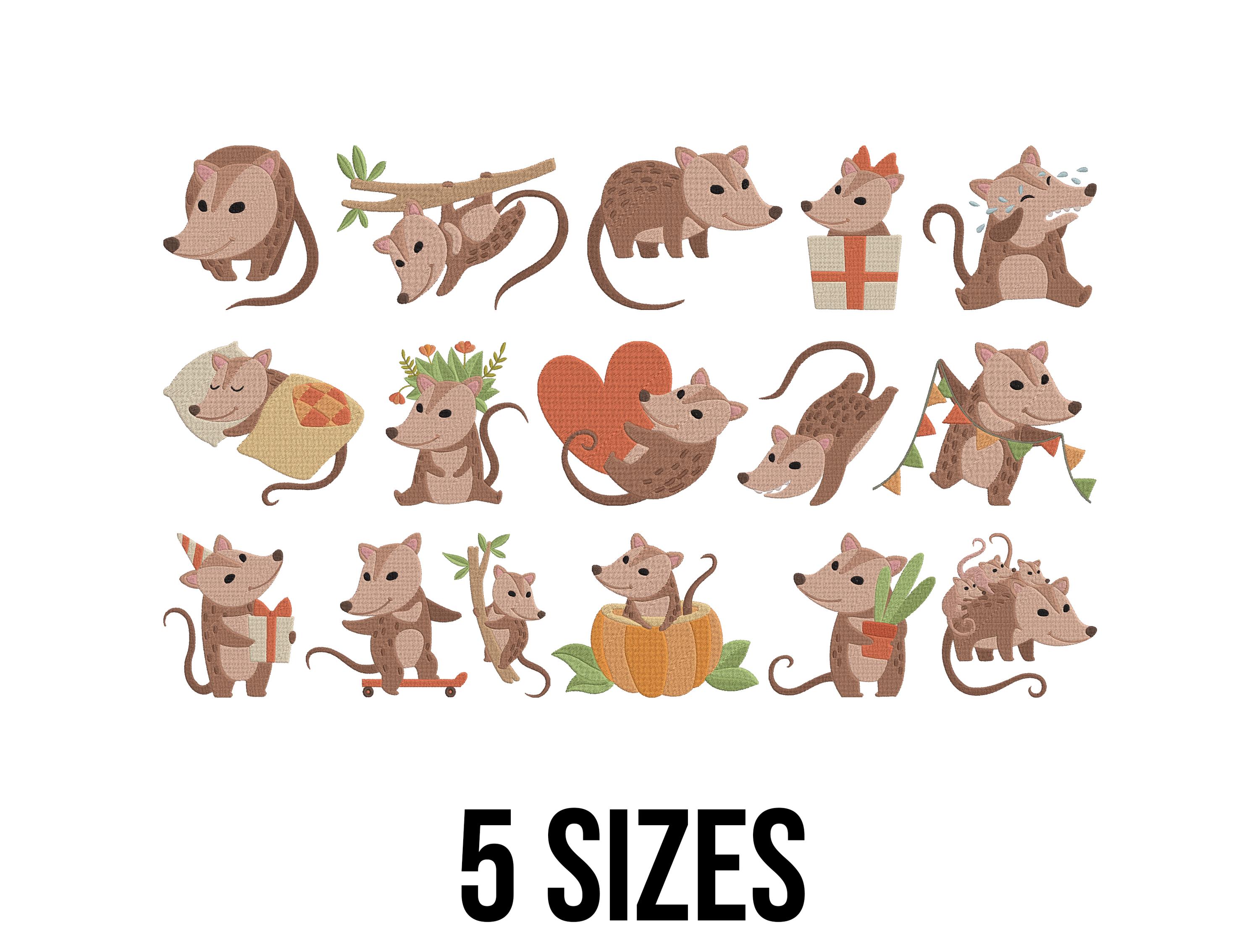 Opossum Set Embroidery Design - Possum Embroidery Design - Cute Baby ...