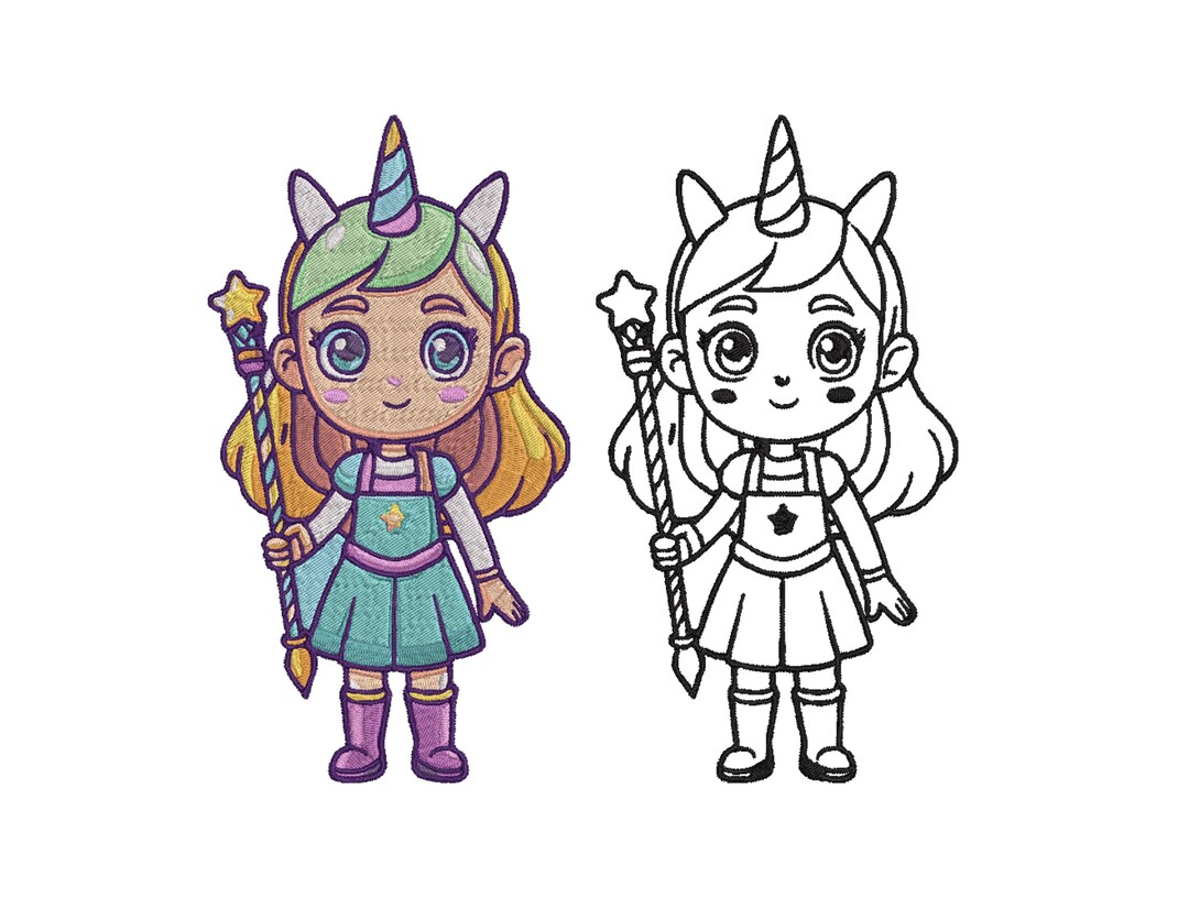 Charming Girl With Shiny Horn Embroidery Design -charming Girl in ...