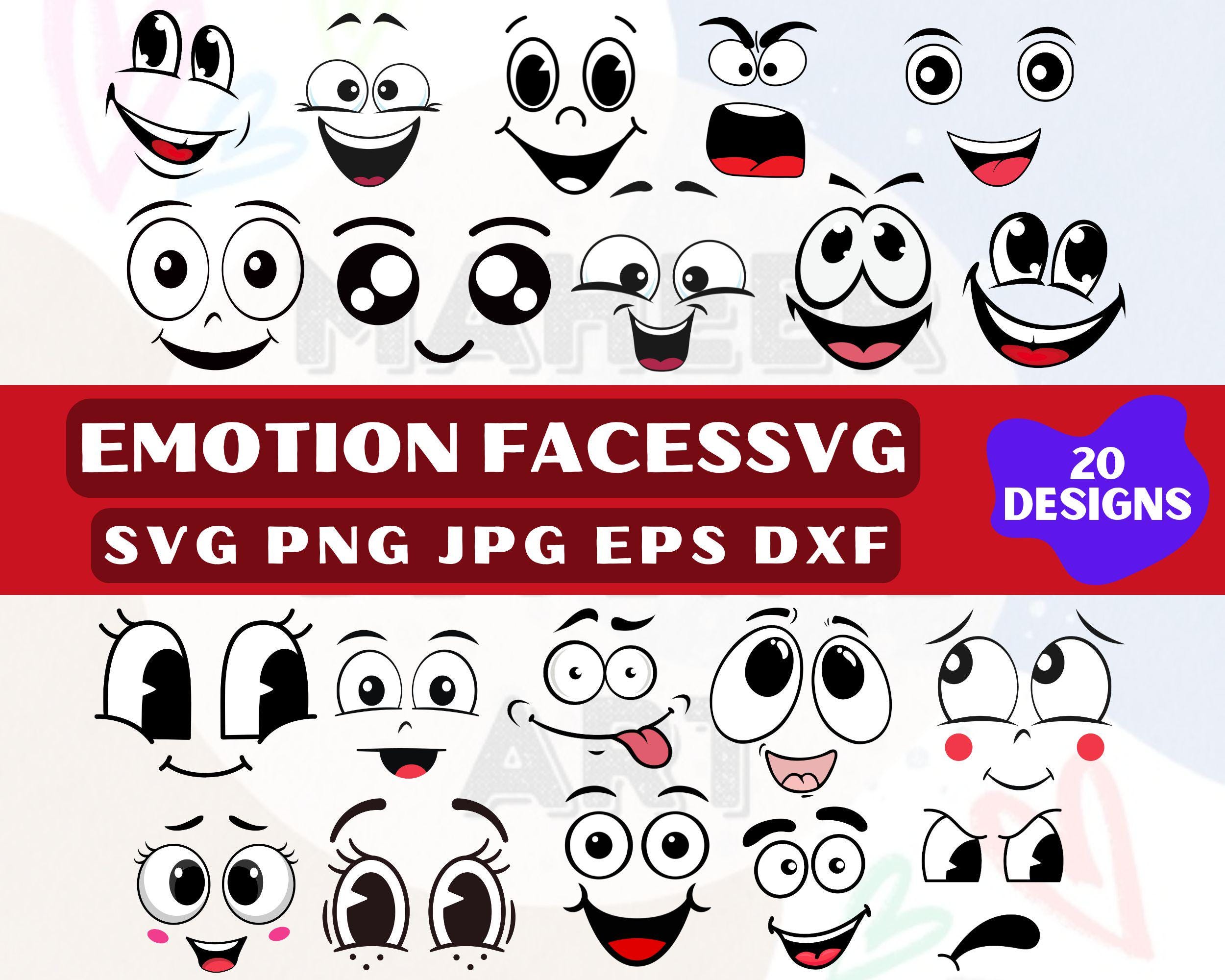 Cartoon Emotion Faces Svg Bundle, Smiley Face Svg, Cute Funny Faces Svg ...