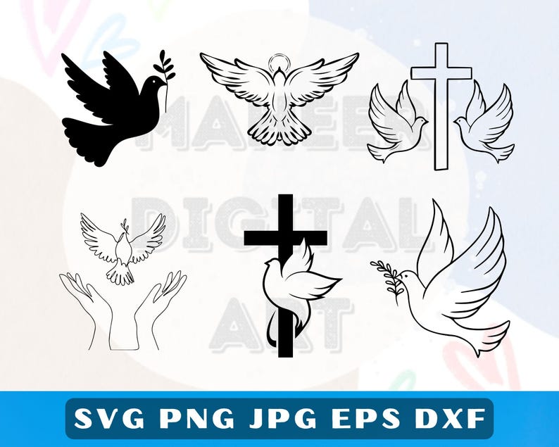 Dove SVG Bundle: Christian Wedding, Flying Bird Silhouette (digital ...