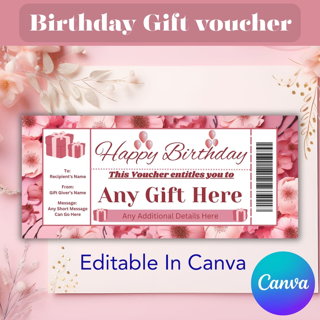Editable Birthday Gift Card Template, Happy Birthday Custom Gift ...