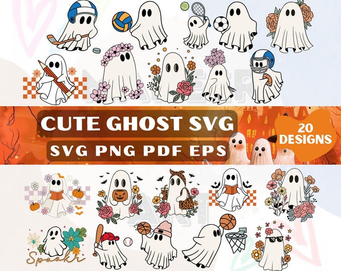 Cute Ghosts SVG Bundle, Retro Halloween Ghosts SVG Clipart, Ghost Shirt ...