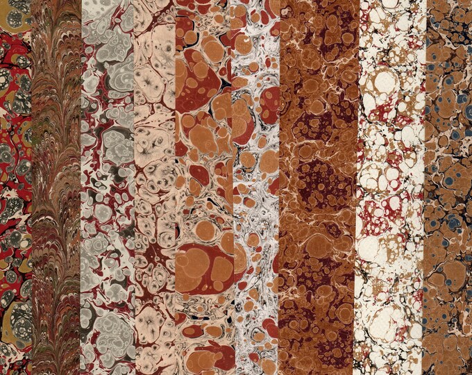 Hand Marbled Paper Pack of 20 Different Sheets 12x48cm 4.7x19in for ...