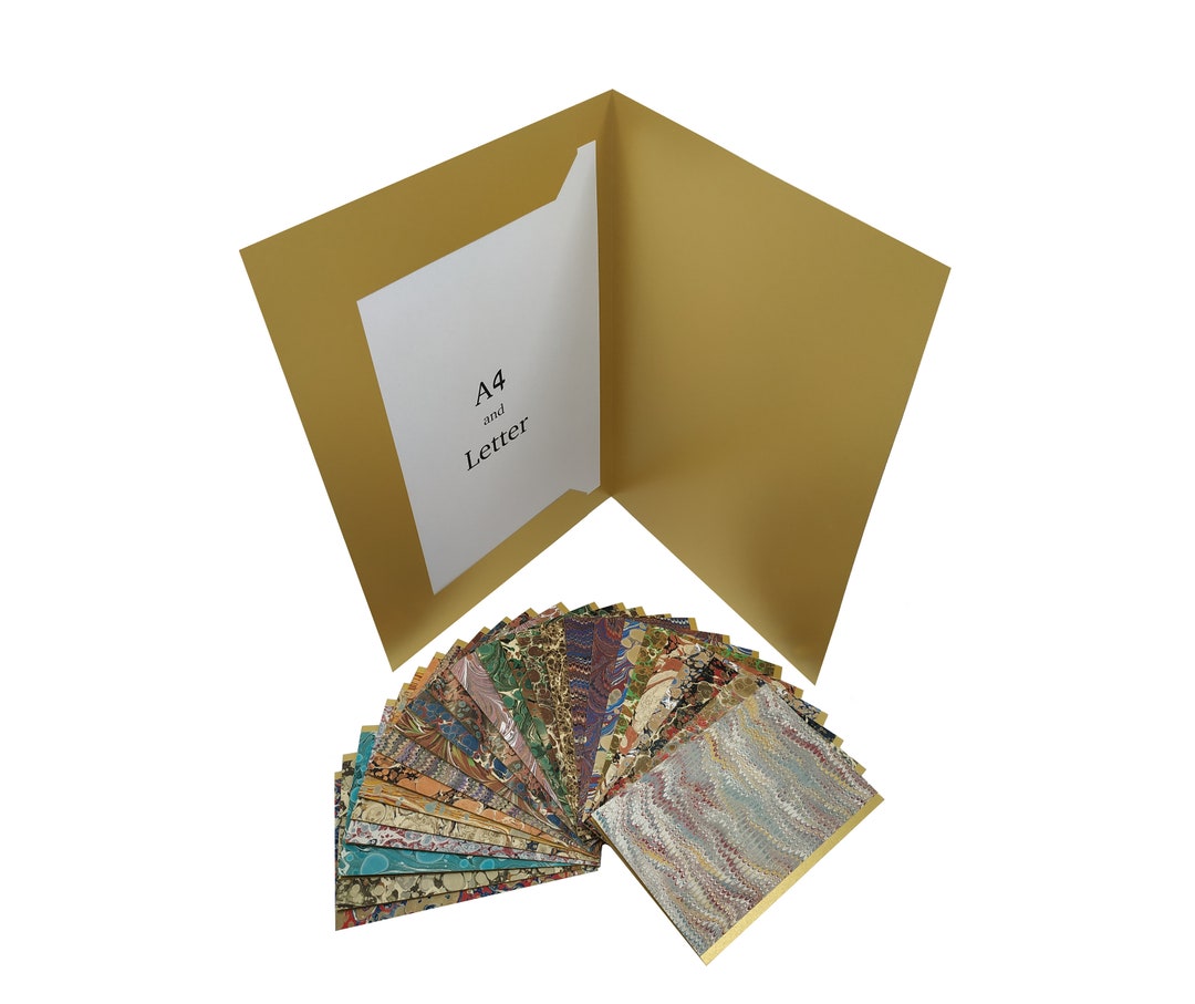 Set of 12 Folded Cards and Large Folder, Dodin's Hand Marbled Paper and ...
