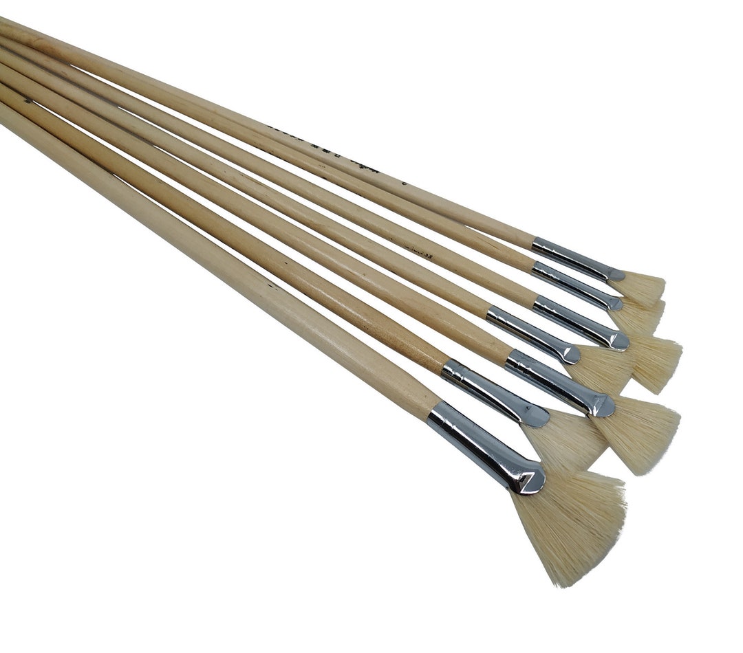 Set of 6 Marbling Fan Brushes, Natural Bristle and Wood Handle, Ebru ...