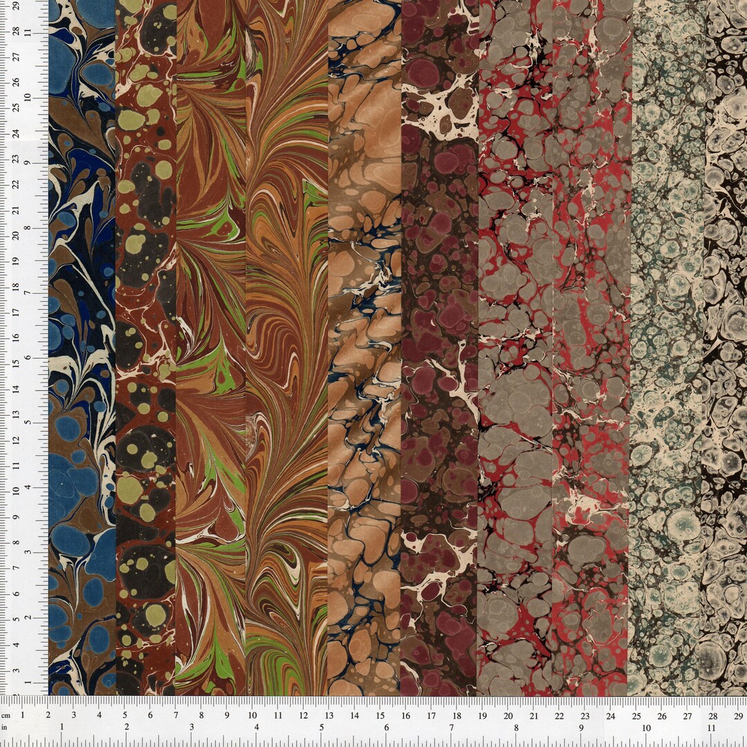10 Different Sheets of Hand Marbled Paper 13.5x49cm 5.3x19.3in for ...
