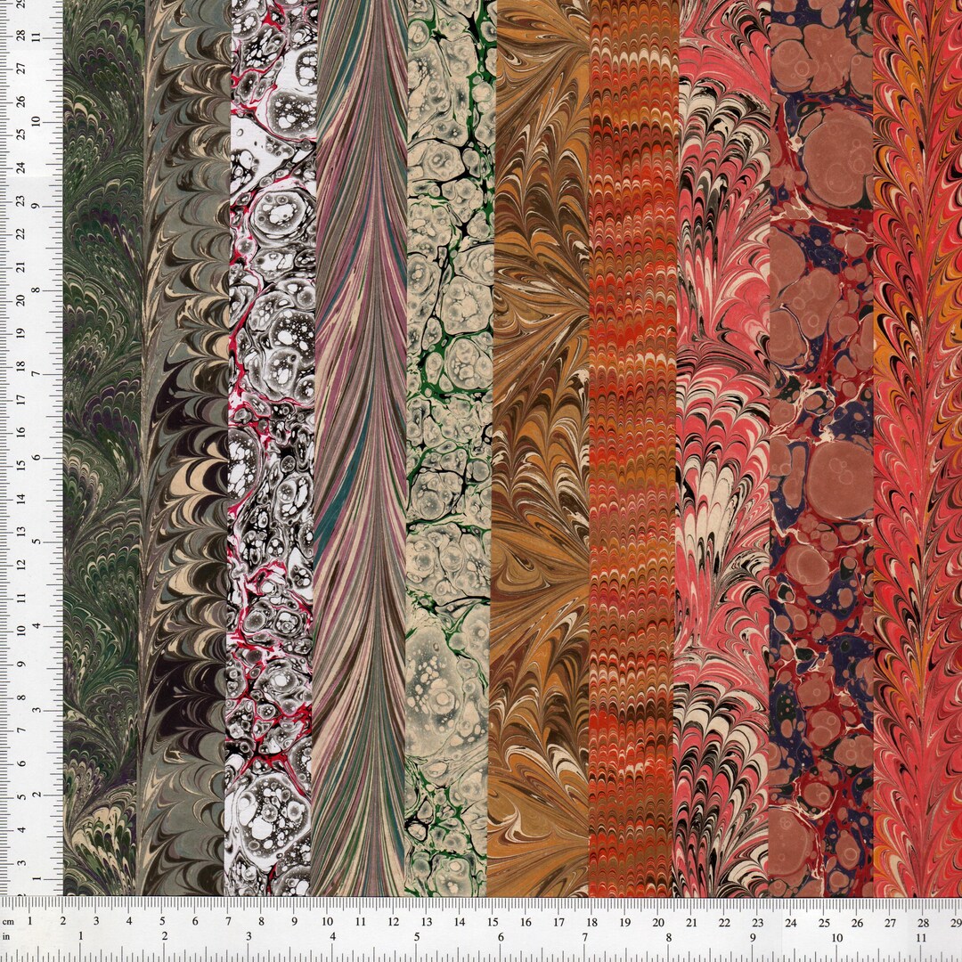 Set of 10 Different Hand Marbled Paper Sheets, Bookbinding Papercraft ...