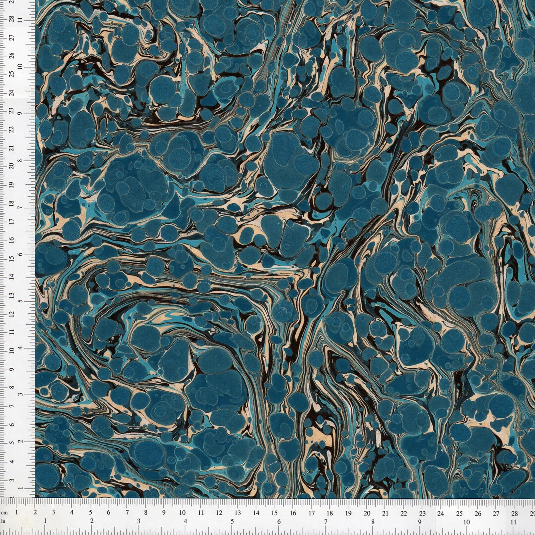 Hand Marbled Paper, Freestyle Pattern, Gold & Silver on Light Brown ...