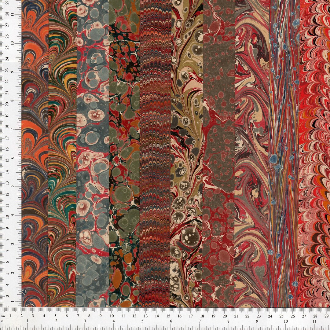 30 Different Sheets of Hand Marbled Paper 13.5x48cm 5.3x19in for ...