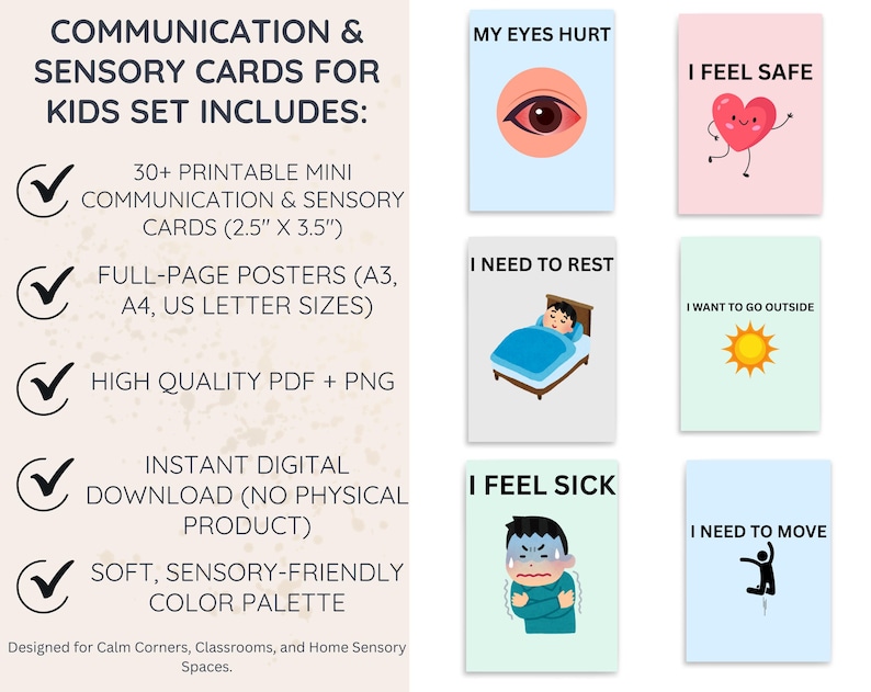 Printable Communication & Sensory Cards for Kids | Visual Support for ...
