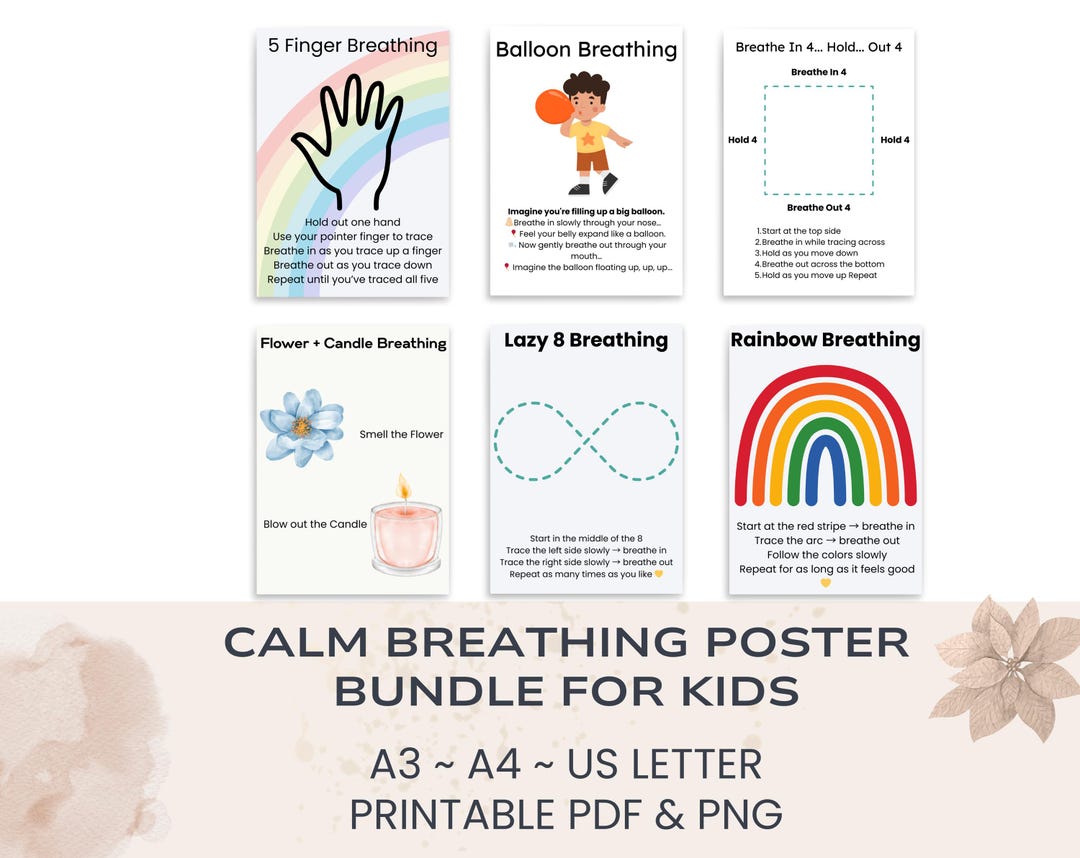 Calm Breathing Posters for Kids | 6 Printable Tools for Anxiety, Focus ...
