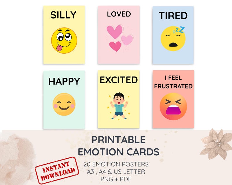 Emotion Posters for Kids | Printable A3, A4, US Letter + Mini Cards ...