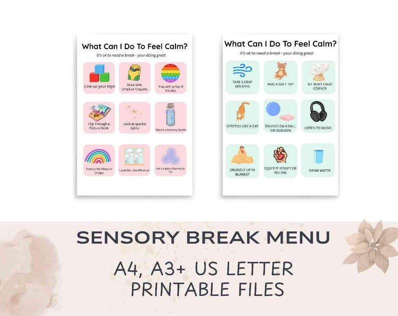 Sensory Break Menu for Kids | Printable Calm Down Choice Board | Autism ...