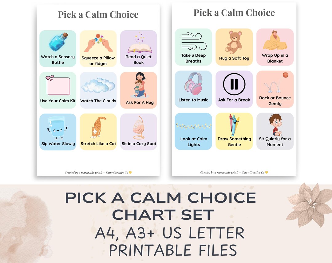 Calm Choice Chart for Kids | Visual Calm Down Cards for Autism, Sensory ...