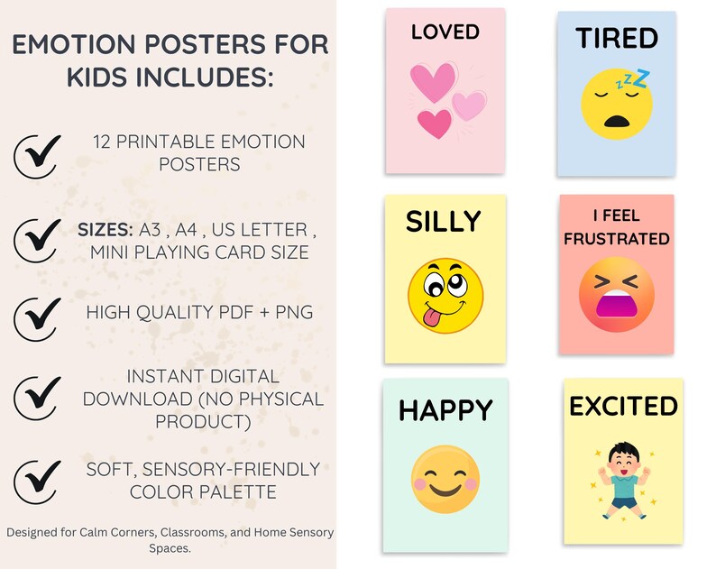 Emotion Posters for Kids | Printable A3, A4, US Letter + Mini Cards ...