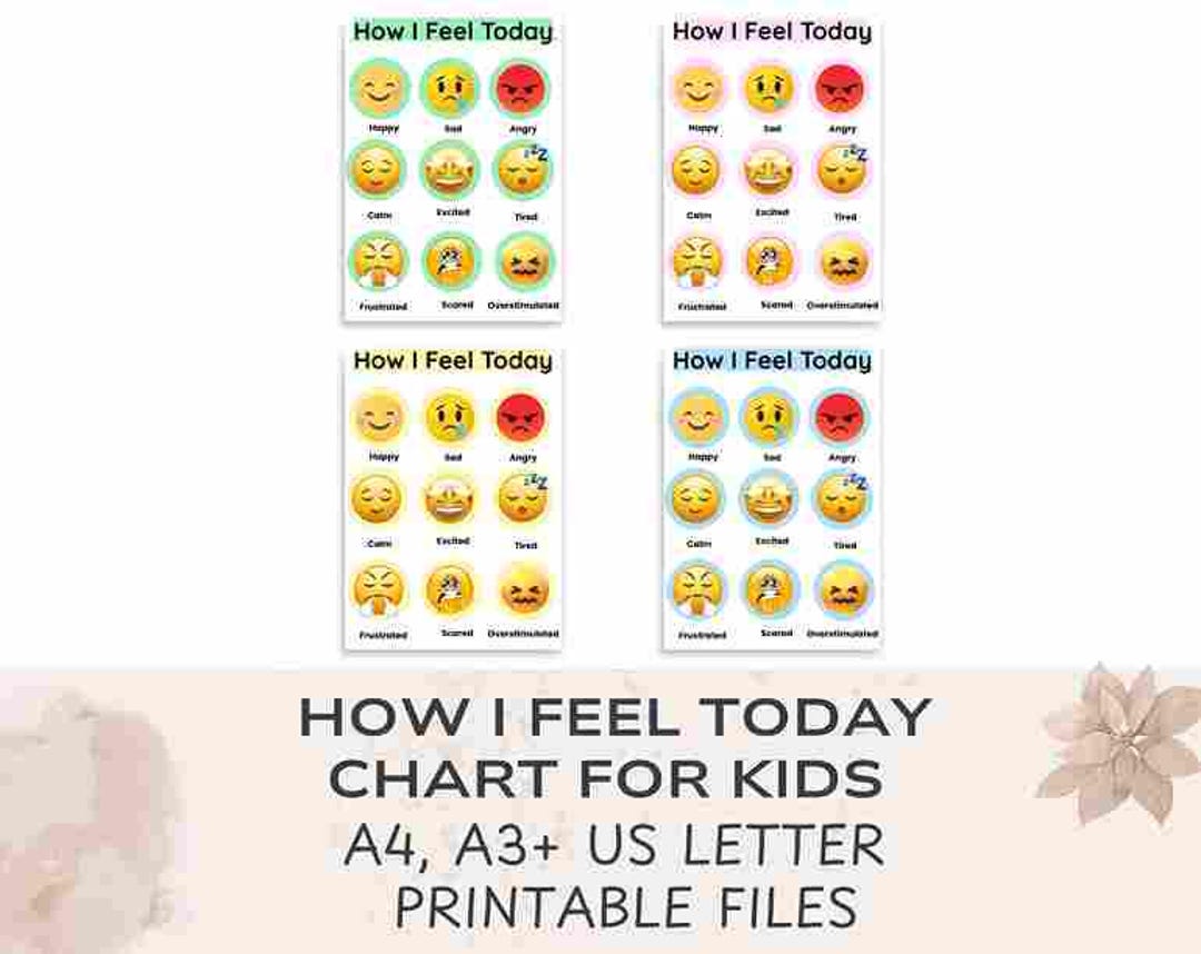 How I Feel Today Emotion Chart for Kids – 4 Color Options | Printable ...