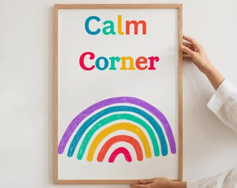 Calming Corner Posters Calm Corner Sign Counselor Office Decor Rainbow ...