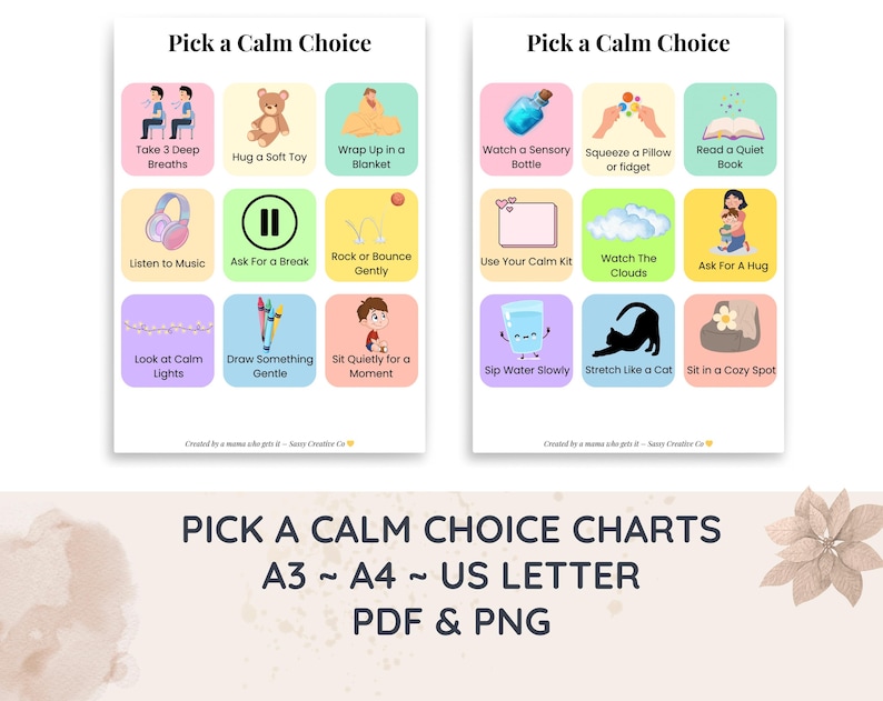 Calm Choice Charts for Kids | Coping Strategies Board | Emotional ...