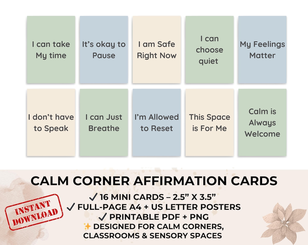 Calm Corner Affirmation Cards for Kids | Printable Mini Cards for ...