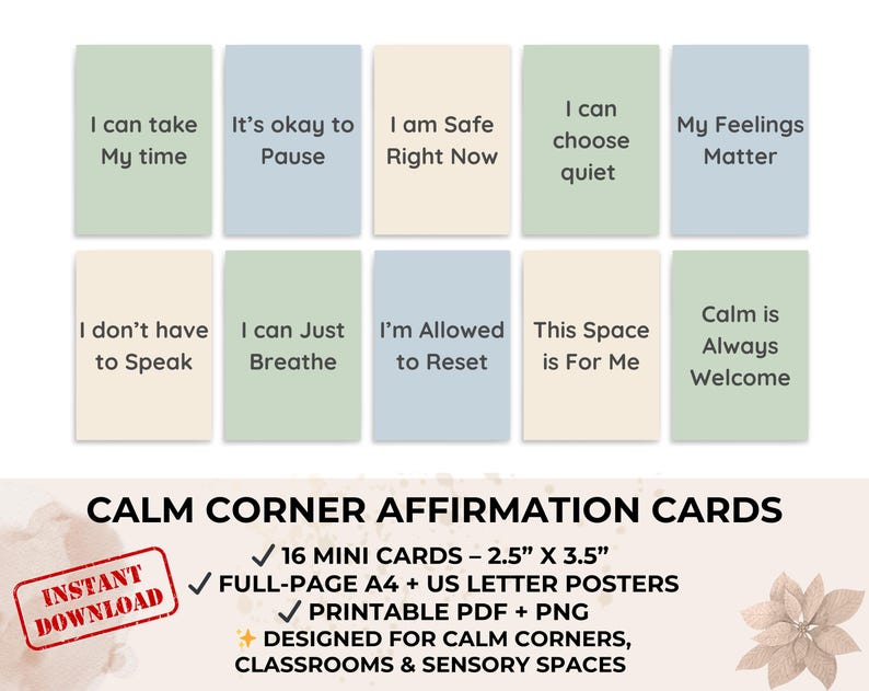 Calm Corner Affirmation Cards for Kids | Printable Mini Cards for ...