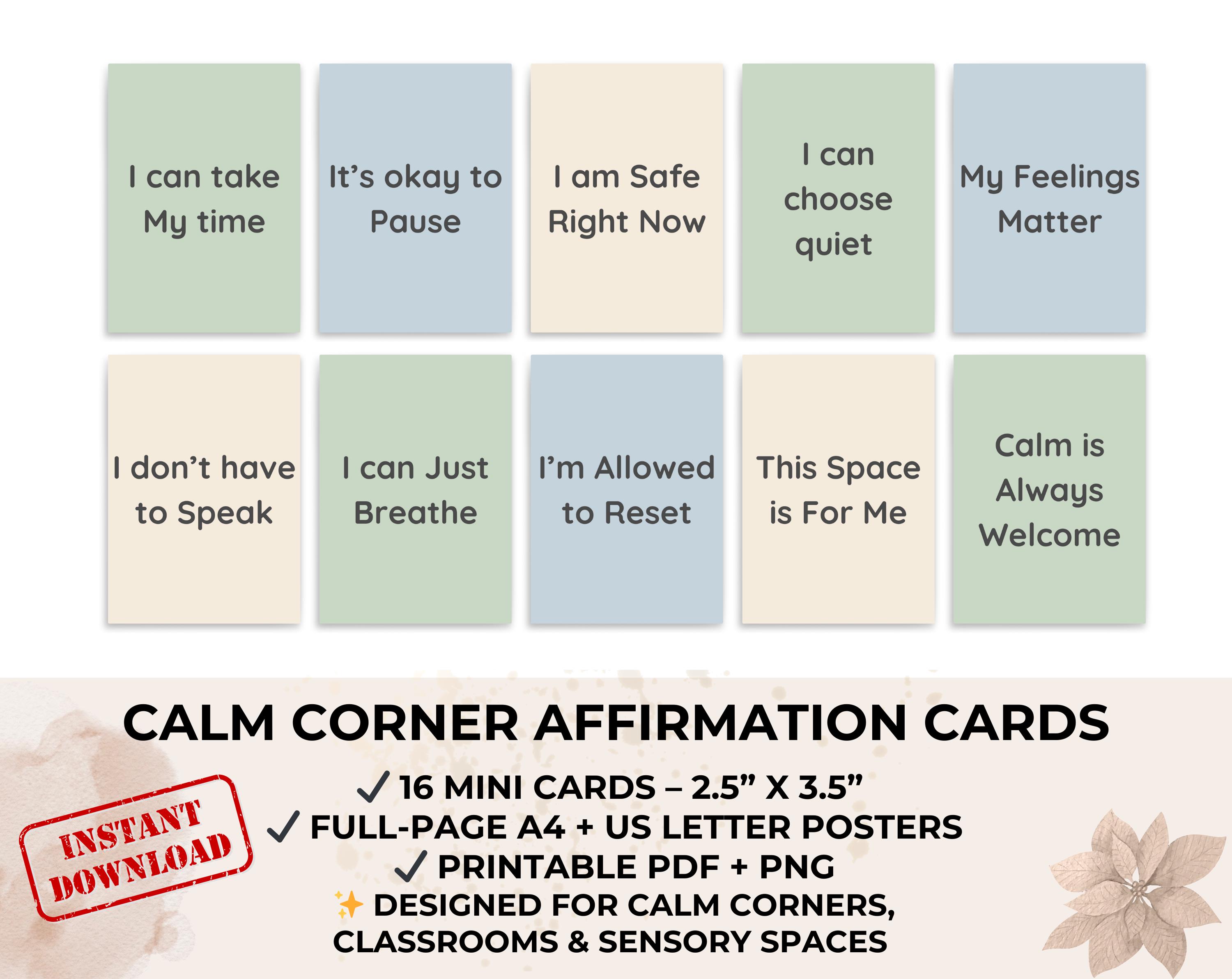 Calm Corner Affirmation Cards for Kids | Printable Mini Cards for ...