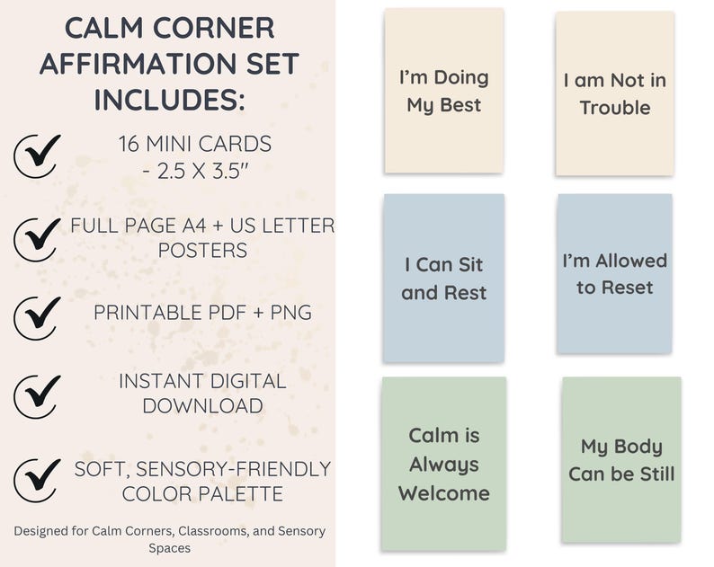Calm Corner Affirmation Cards for Kids | Printable Mini Cards for ...