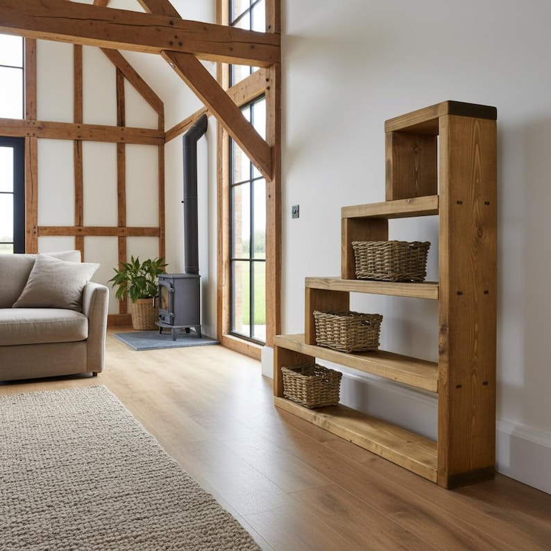 Handmade Rustic Pine Stepped Bookcase, Solid Wood Display Shelves - Etsy UK
