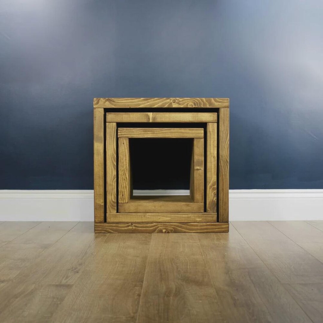Nomansland Solid Wood Cube Nest of Tables, Country Style Lamp Table ...