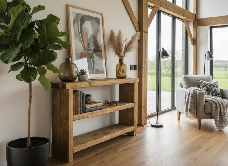 Handmade Solid Wood Hallway Table, Rustic Narrow Entry Bookcase - Etsy UK