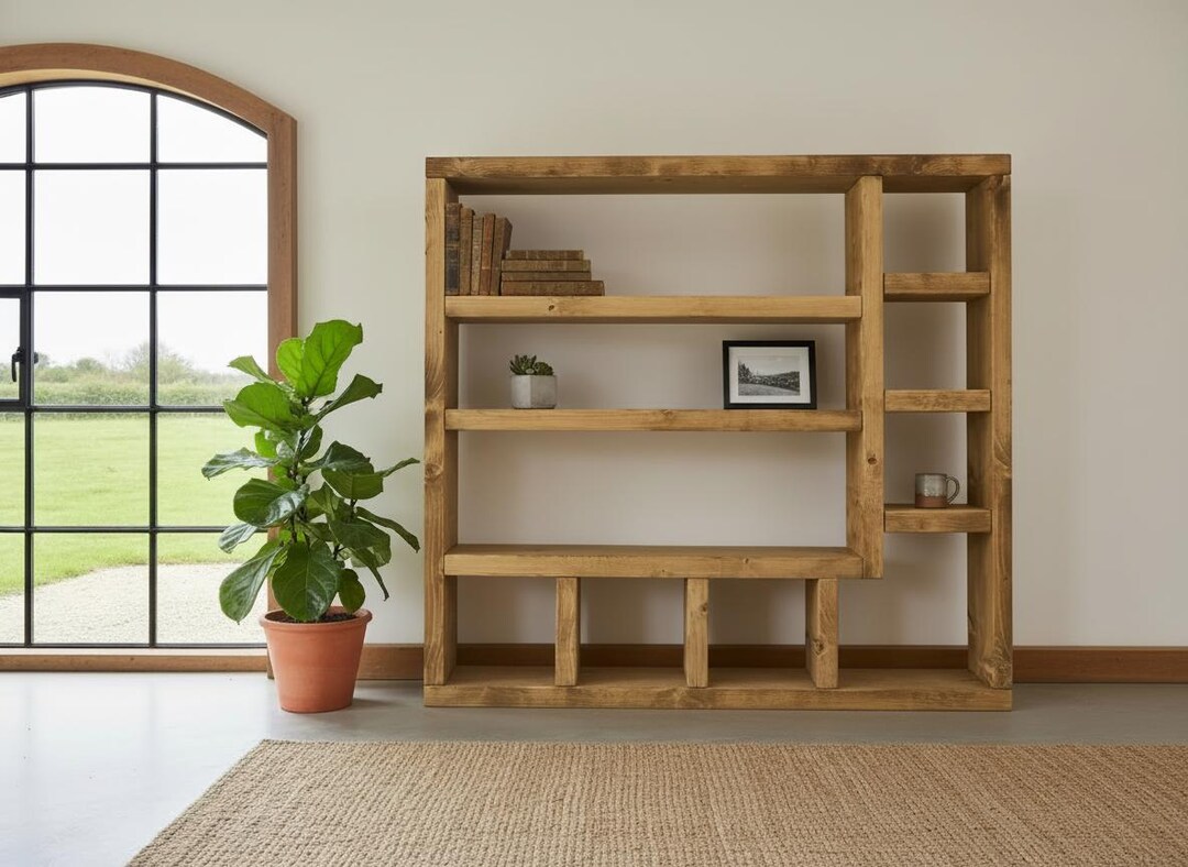 Setley Rustic Shelving Bookcase Handcrafted Solid Wood Display and ...