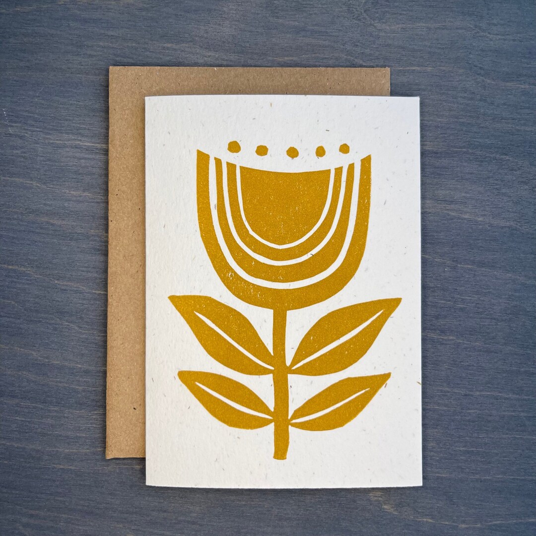 Yellow Tulip Note Card, Modern Scandinavian Greeting Card, Floral ...