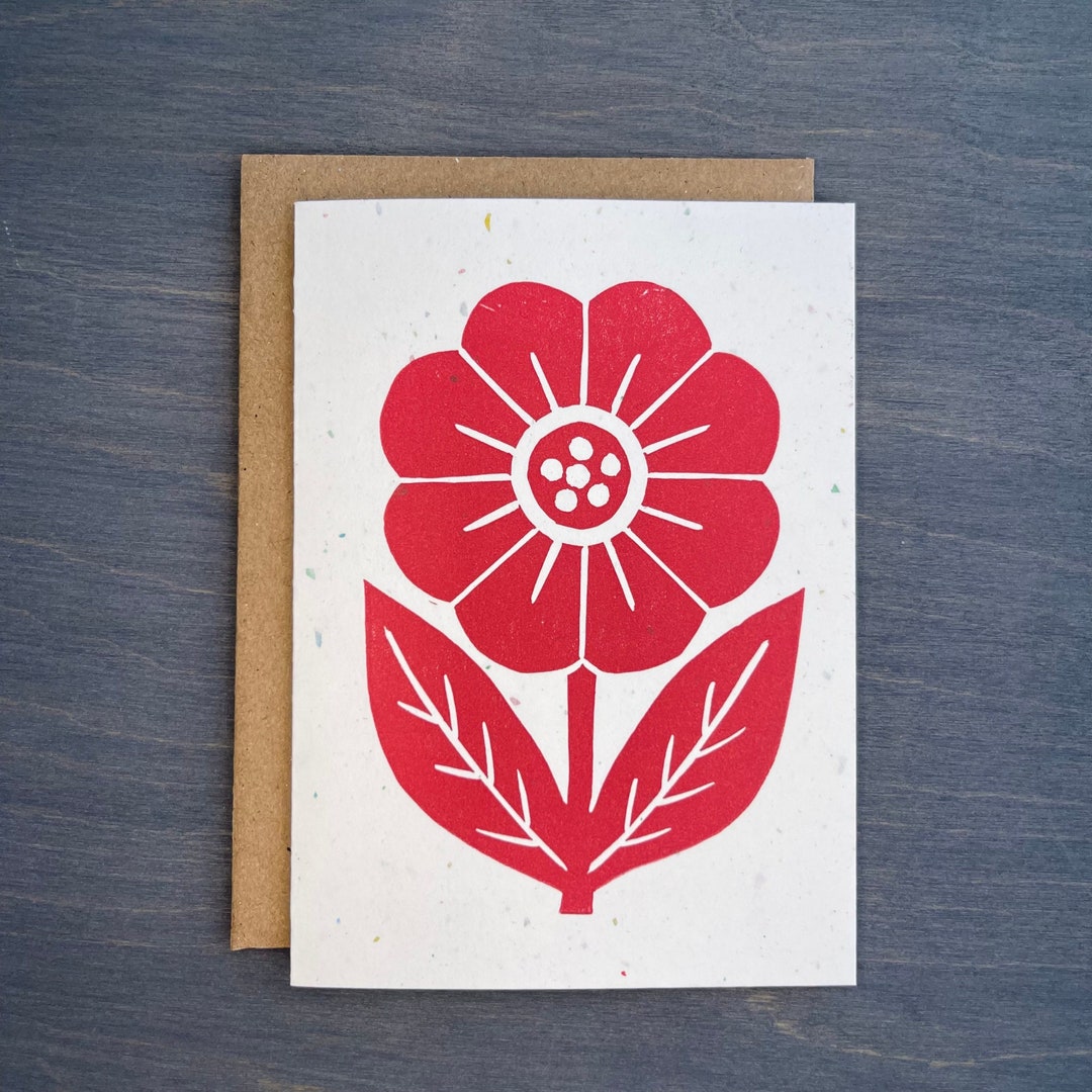 Red Poppy Note Card, Modern Scandinavian Greeting Card, Floral Greeting ...