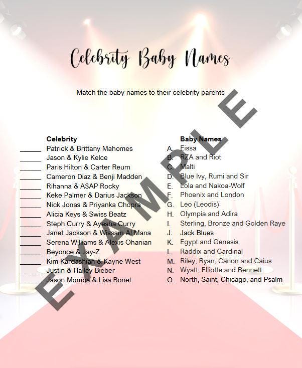 Celebrity Baby Name Game – Printable Baby Shower Activity | Instant ...