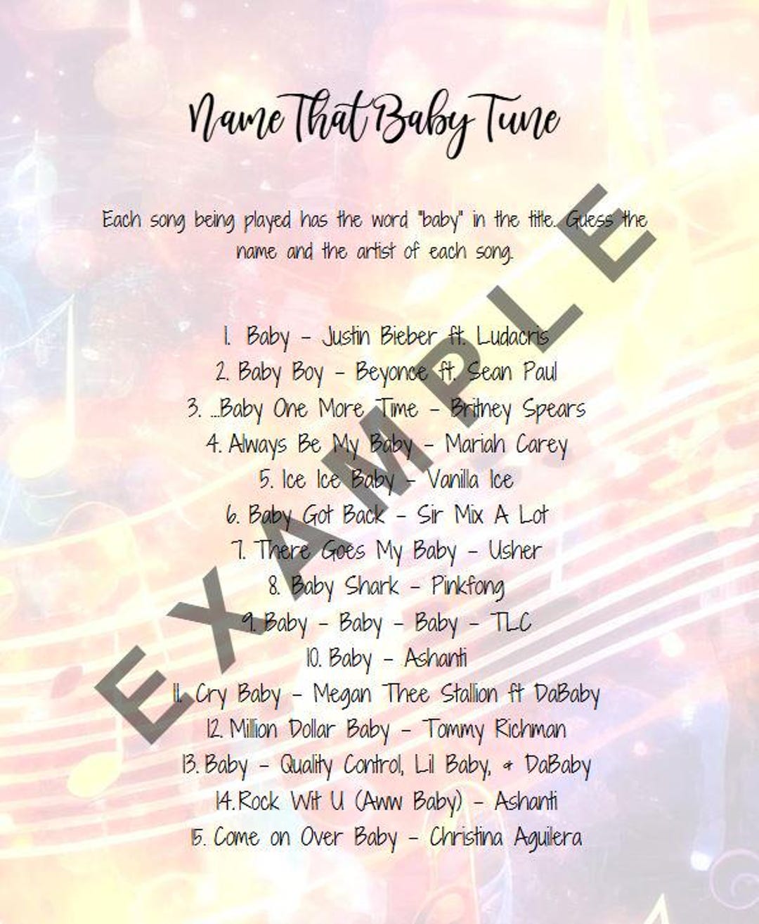 Name That Baby Tune – Printable Baby Shower Game | Instant Download PDF ...