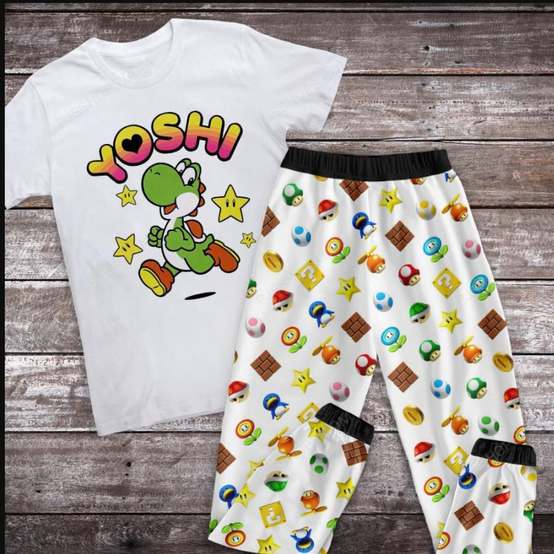 Yoshi Pajamas Set, Super Mario Personalized Family Pajamas, Cute Yoshi ...