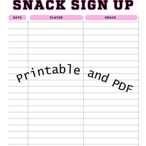Game Day Snack Sign-up Sheet | Sports Team Schedule Printable | PDF ...