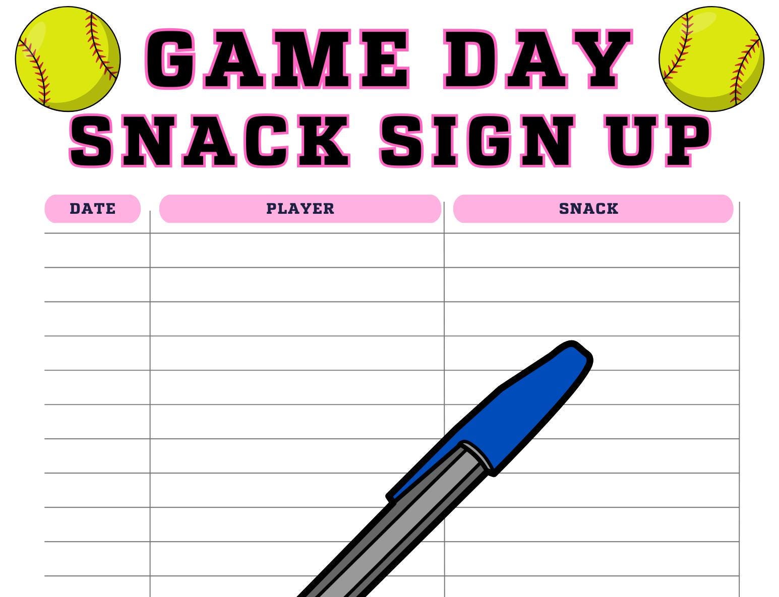 Game Day Snack Sign-up Sheet | Sports Team Schedule Printable | PDF ...