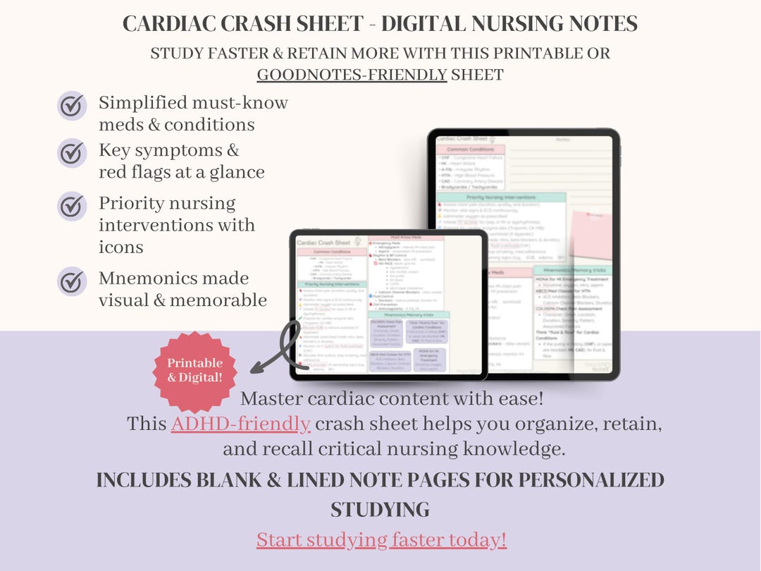 Cardiac Crash Sheet Bundle – Portrait + Landscape PDF | Adhd-friendly ...