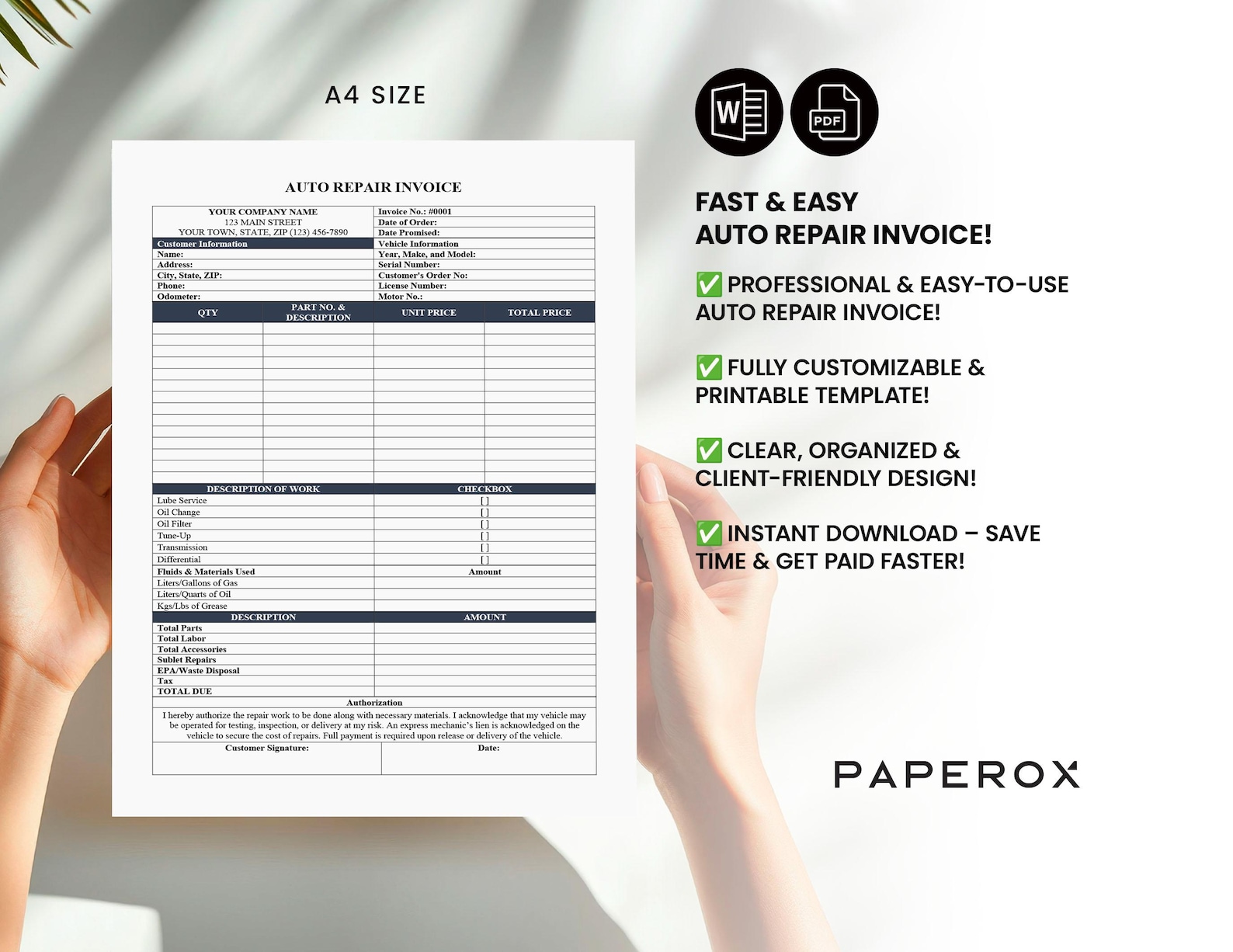 Auto Repair Invoice Template - Automotive Service Invoice Template ...