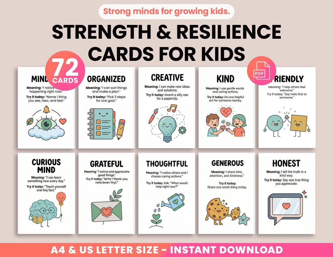 Strength & Resilience Cards for Kids - 72 Printable Flashcards ...