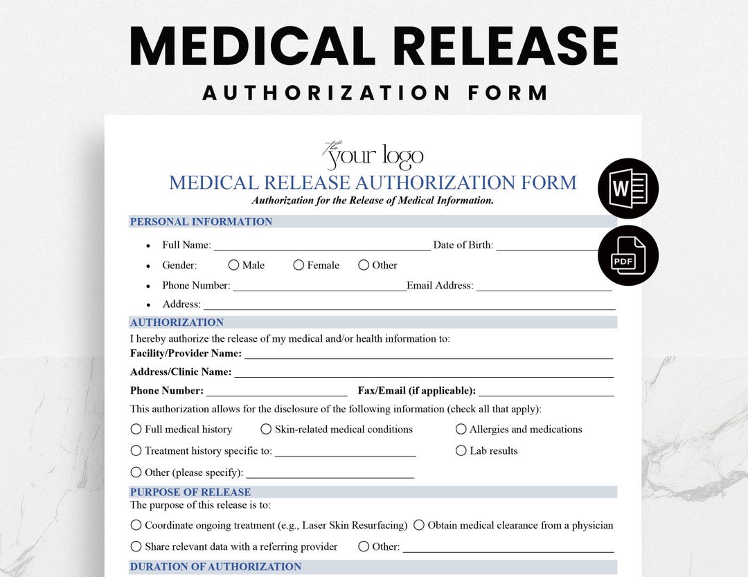 Medical Release Form Template – Editable Consent for Skincare ...