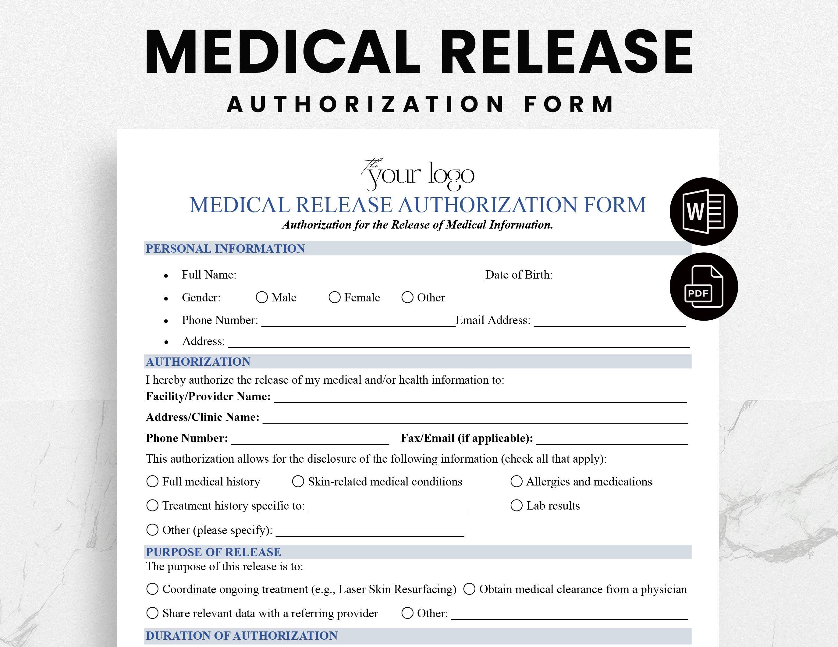 Medical Release Form Template – Editable Consent for Skincare & Aesthetic Treatments – HIPAA ...