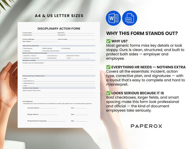 Disciplinary Action Form Template - Employee Write-up Form - HR Warning ...
