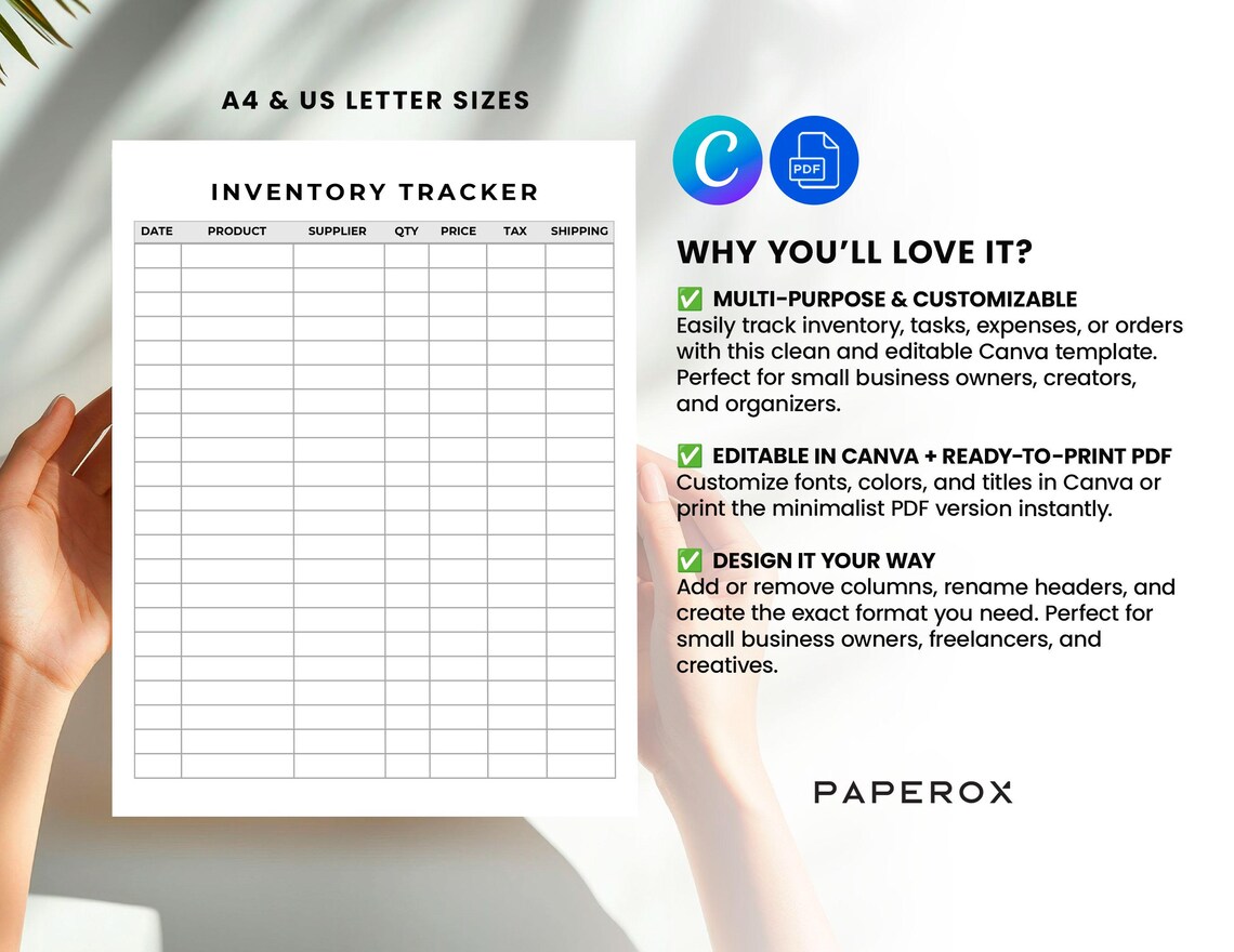 Editable Inventory Log Template | Inventory Tracker Printable PDF ...
