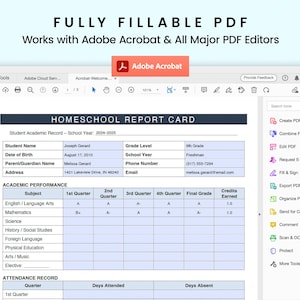 Editable Homeschool Report Card Template, Fillable Homeschooling Progress Report PDF, Student ...