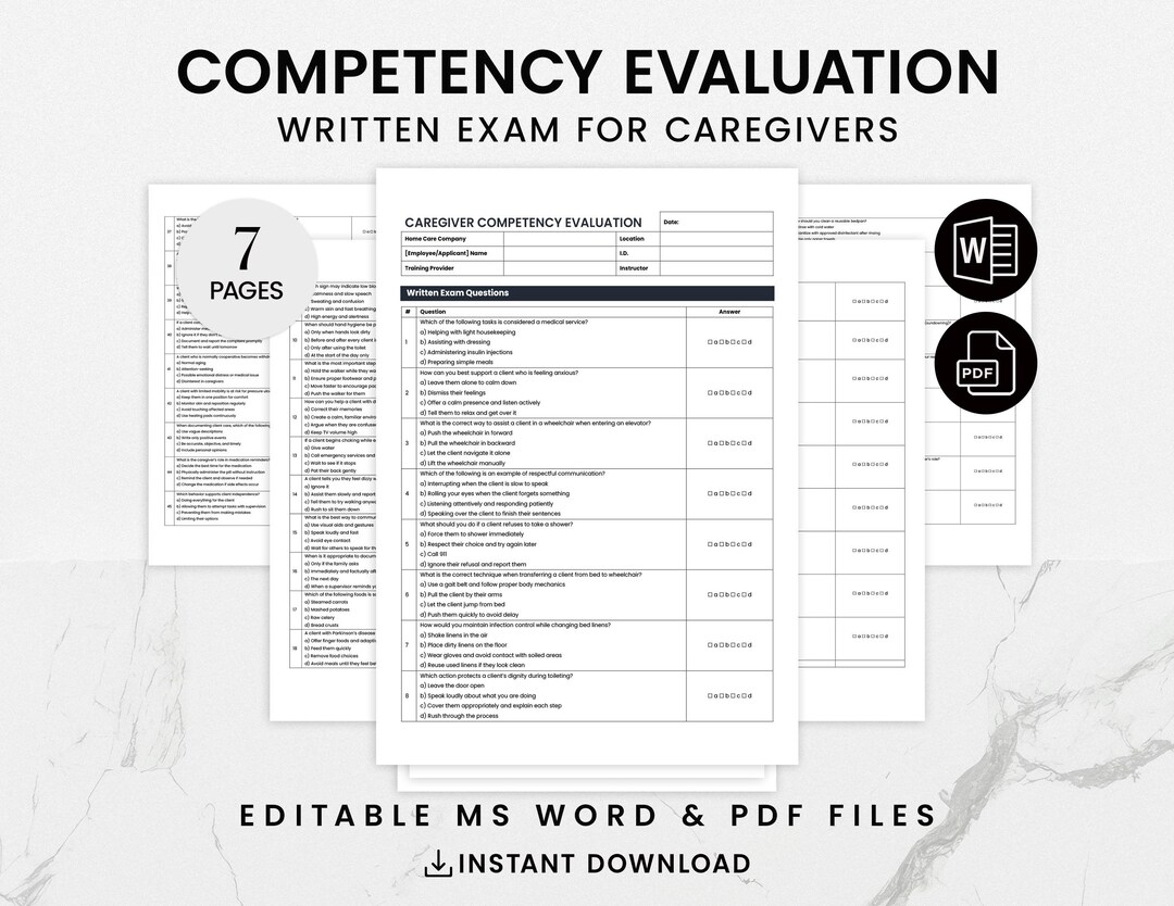 Caregiver Competency Exam Template - Caregiver Competency Evaluation ...