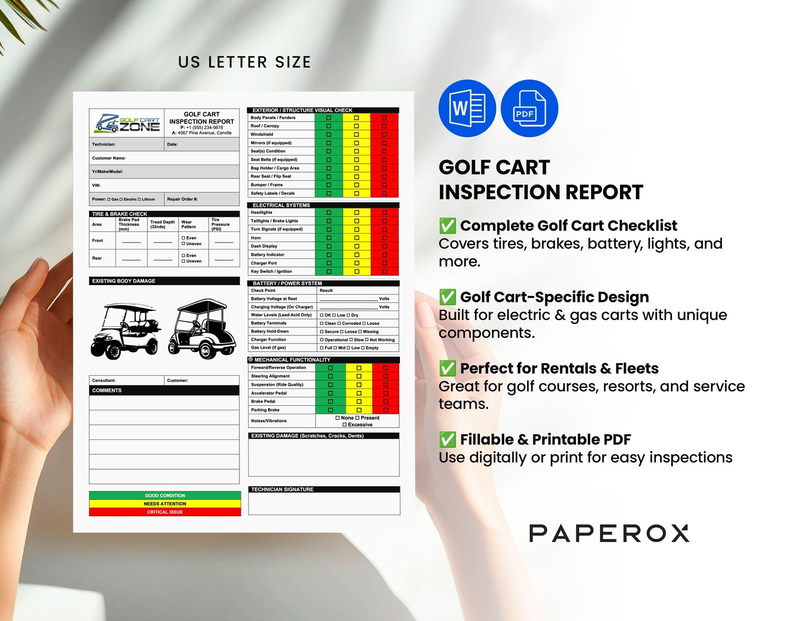Visual Golf Cart Inspection Report PDF - Fillable Golf Cart Maintenance ...